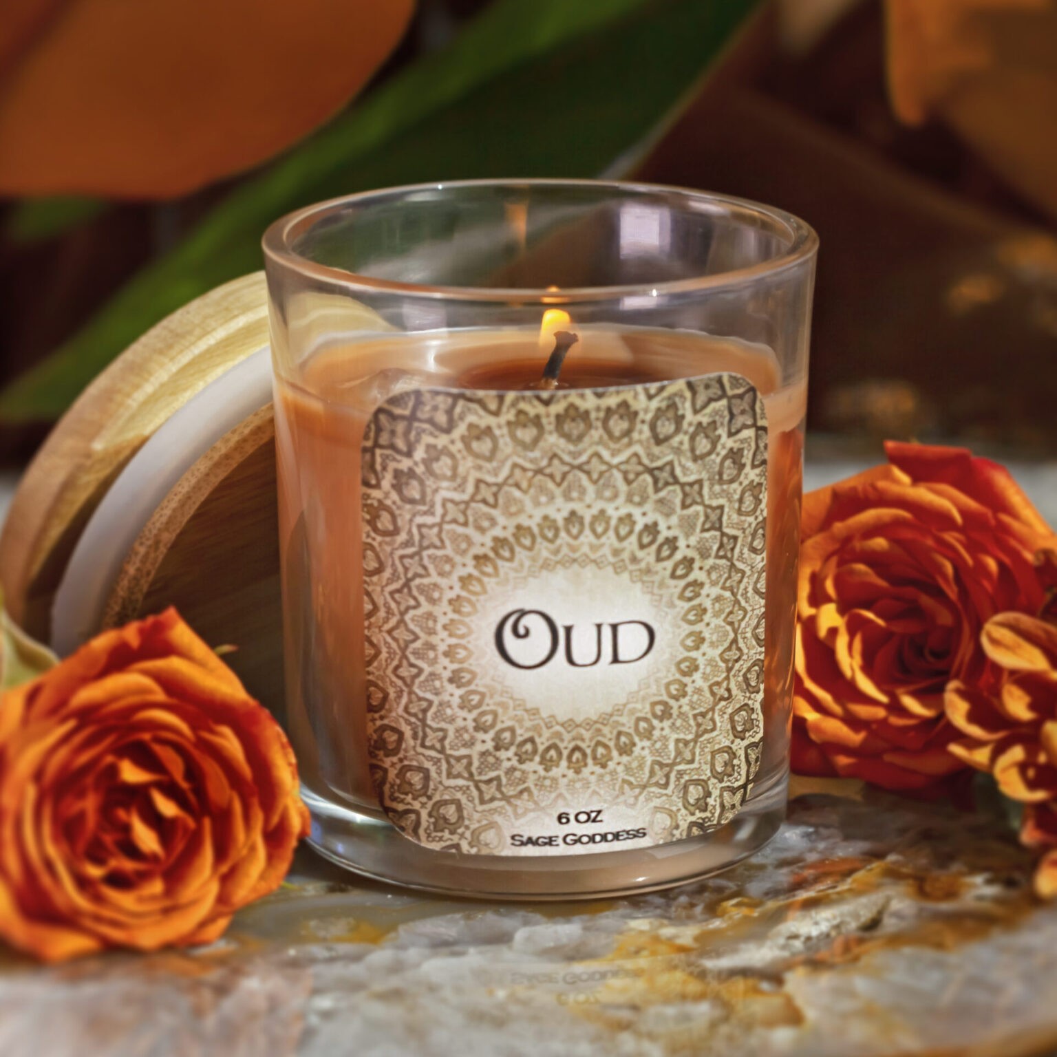 Sage Goddess Oud Intention Candle for deep relaxation and focus