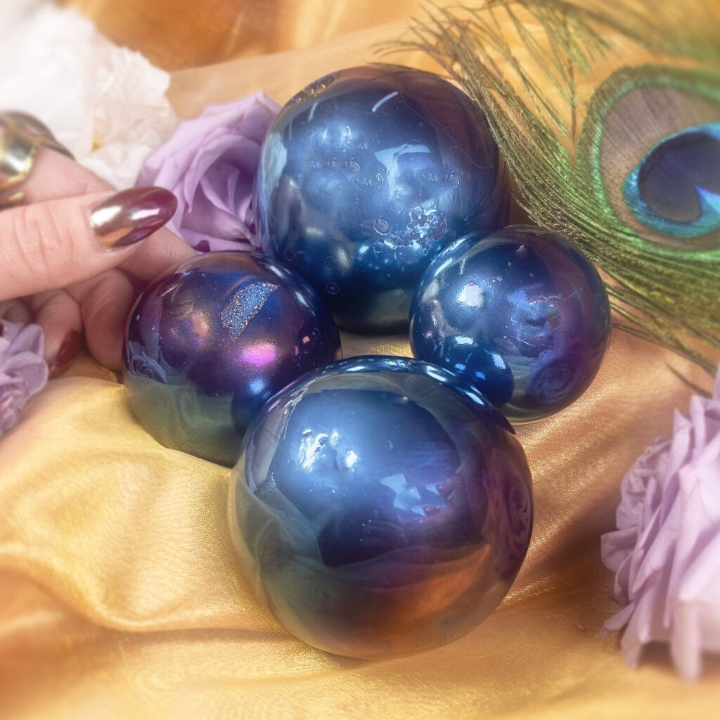 Sage Goddess Blue Aura Agate Third Eye Sphere for shielded intuition