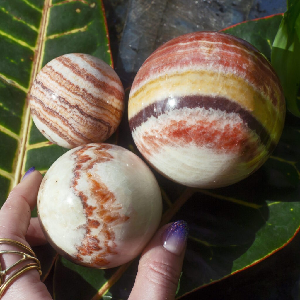 Sage Goddess Fear Release Tri-Colored Calcite Sphere