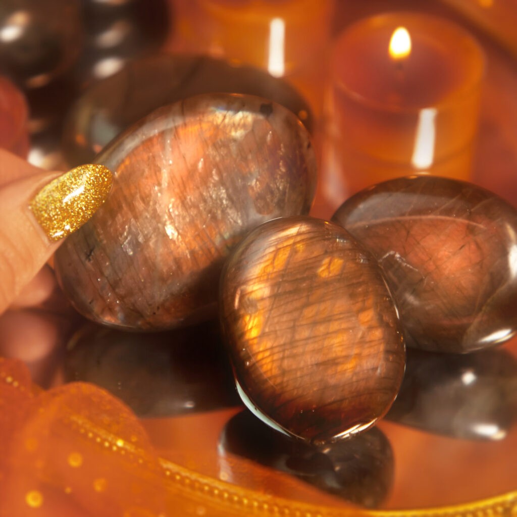 Sage Goddess Fire Labradorite Palm Stone to light your inner flame