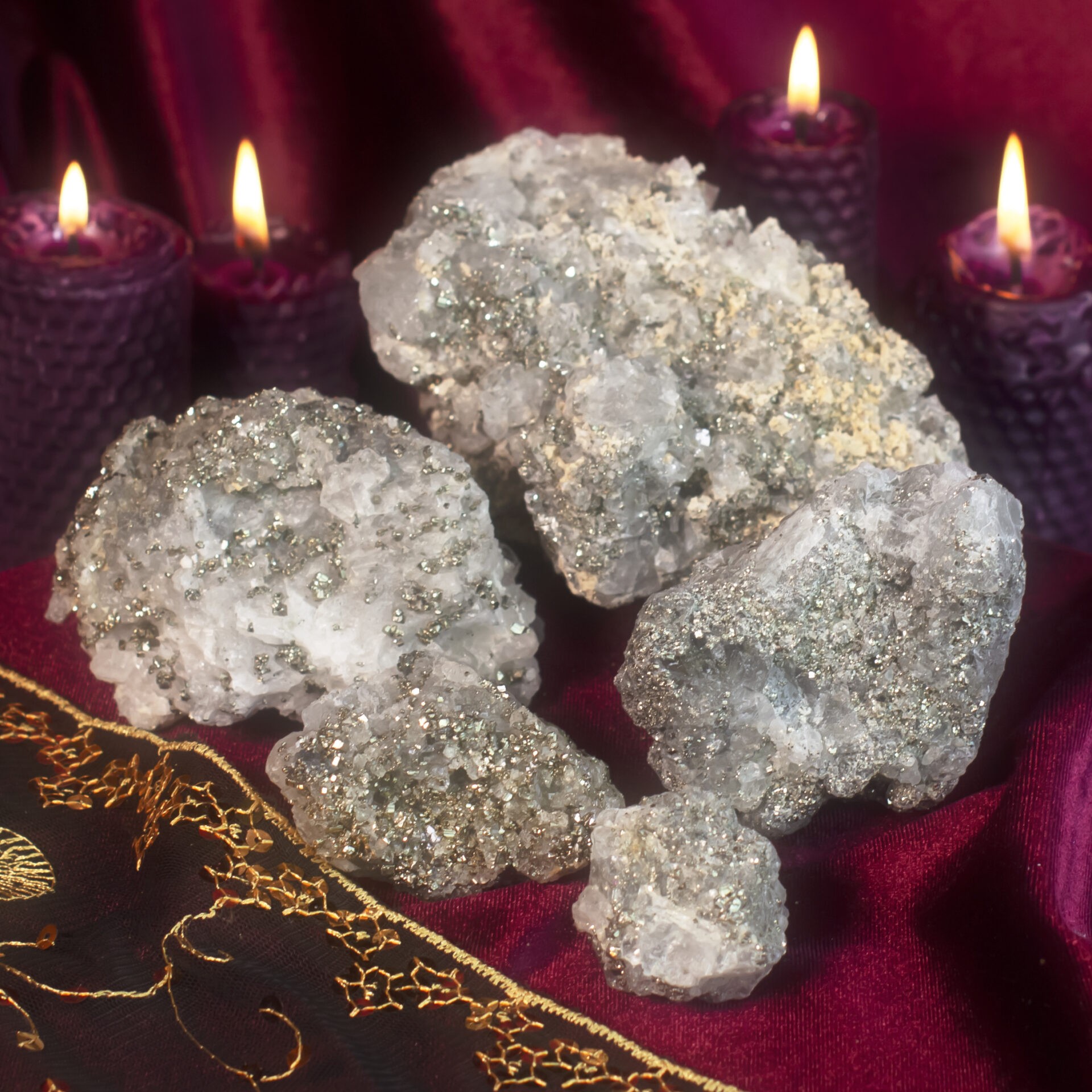 Sage Goddess Shine Your Soul Pyrite and Calcite in Quartz Matrix