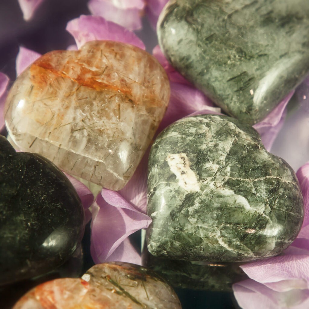 Sage Goddess Tourmalinated Quartz Heart for protection and grounding