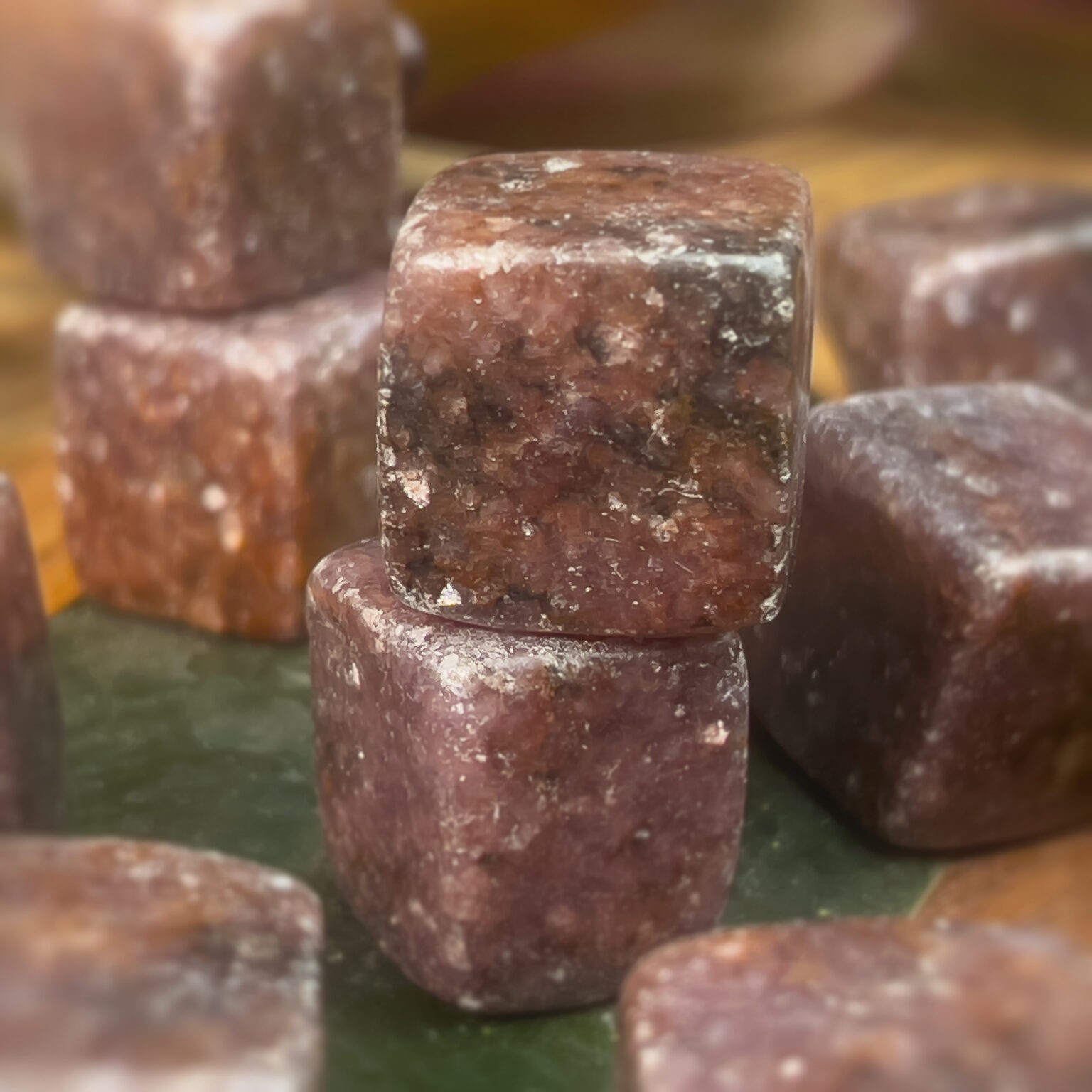 Sage Goddess Tumbled Red and Purple Lepidolite Cube for stable peace