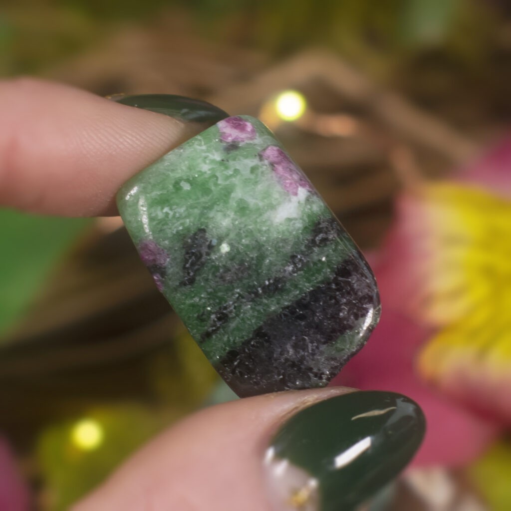 Sage Goddess Tumbled Ruby Zoisite for vitality, love, and growth