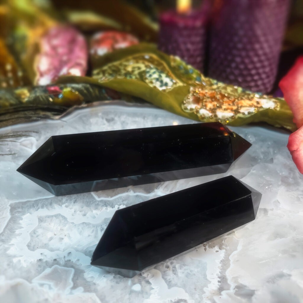 Sage Goddess Double Terminated Black Obsidian Protection Wand