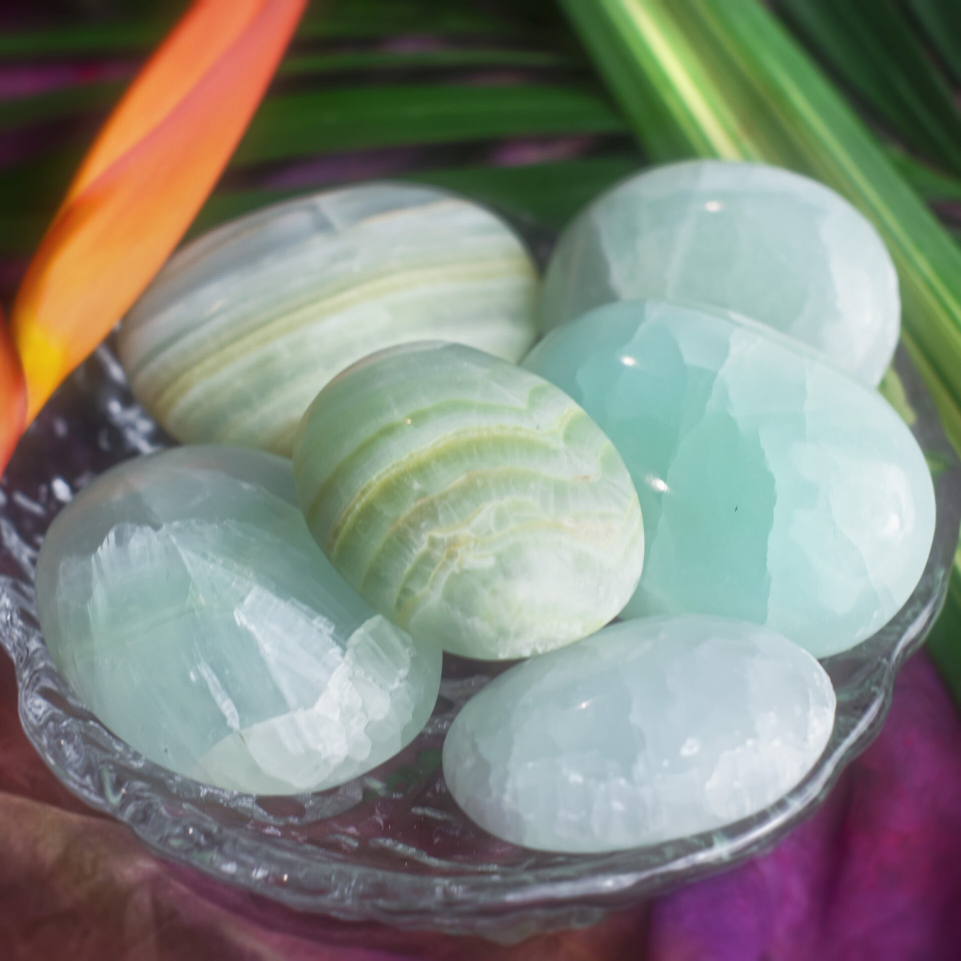Sage Goddess Aqua Calcite Healing and Harmony Palm Stone