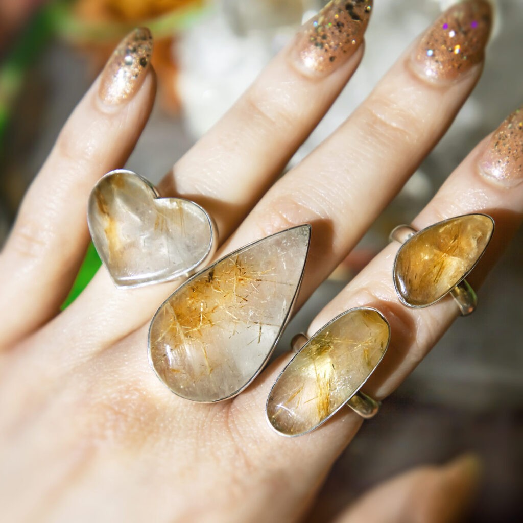 Sage Goddess Empower and Transform Golden Rutile Ring