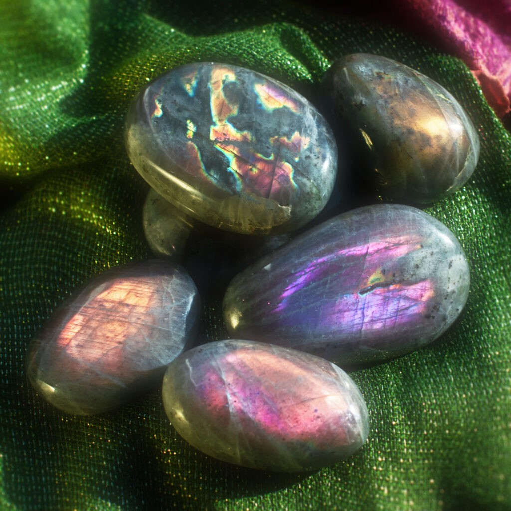 Sage Goddess Tucson at Twilight: Purple Flash Labradorite Palm Stone