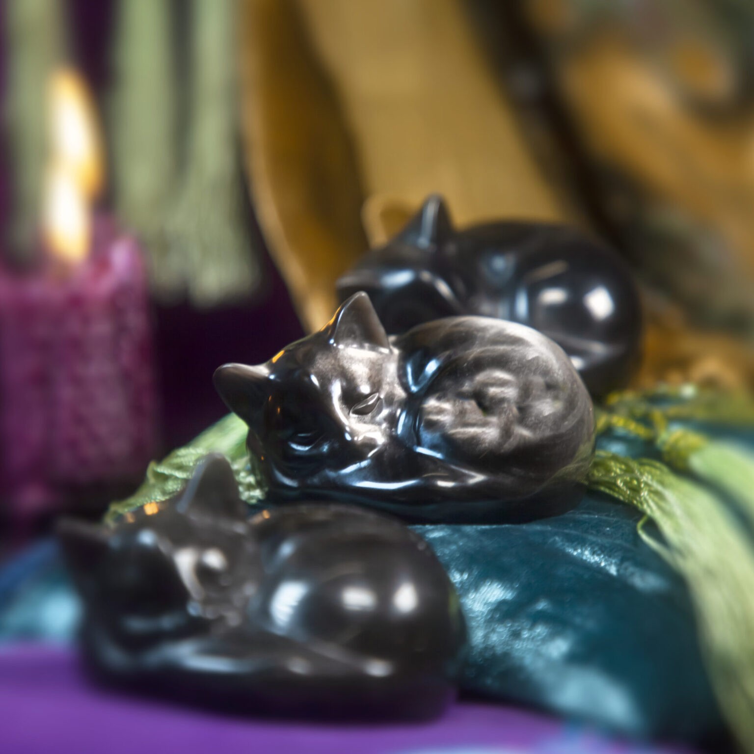 Sage Goddess Silver Sheen Obsidian Moon Magic Kitty for fearlessness