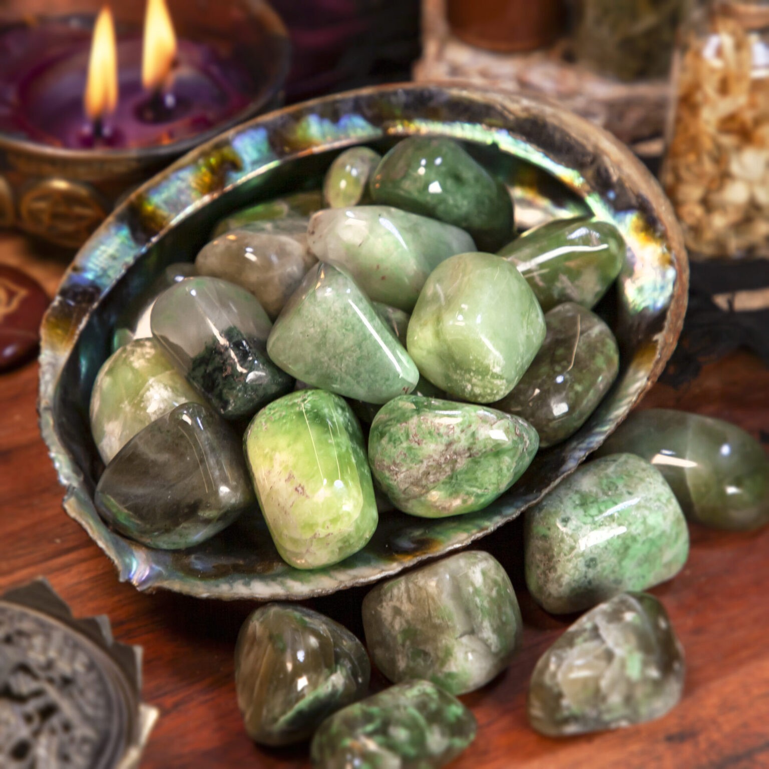 Sage Goddess Tumbled Green Hydrogrossular Garnet for prosperity