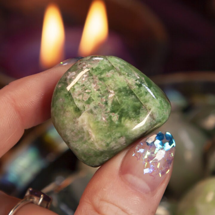 Sage Goddess Tumbled Green Hydrogrossular Garnet for prosperity