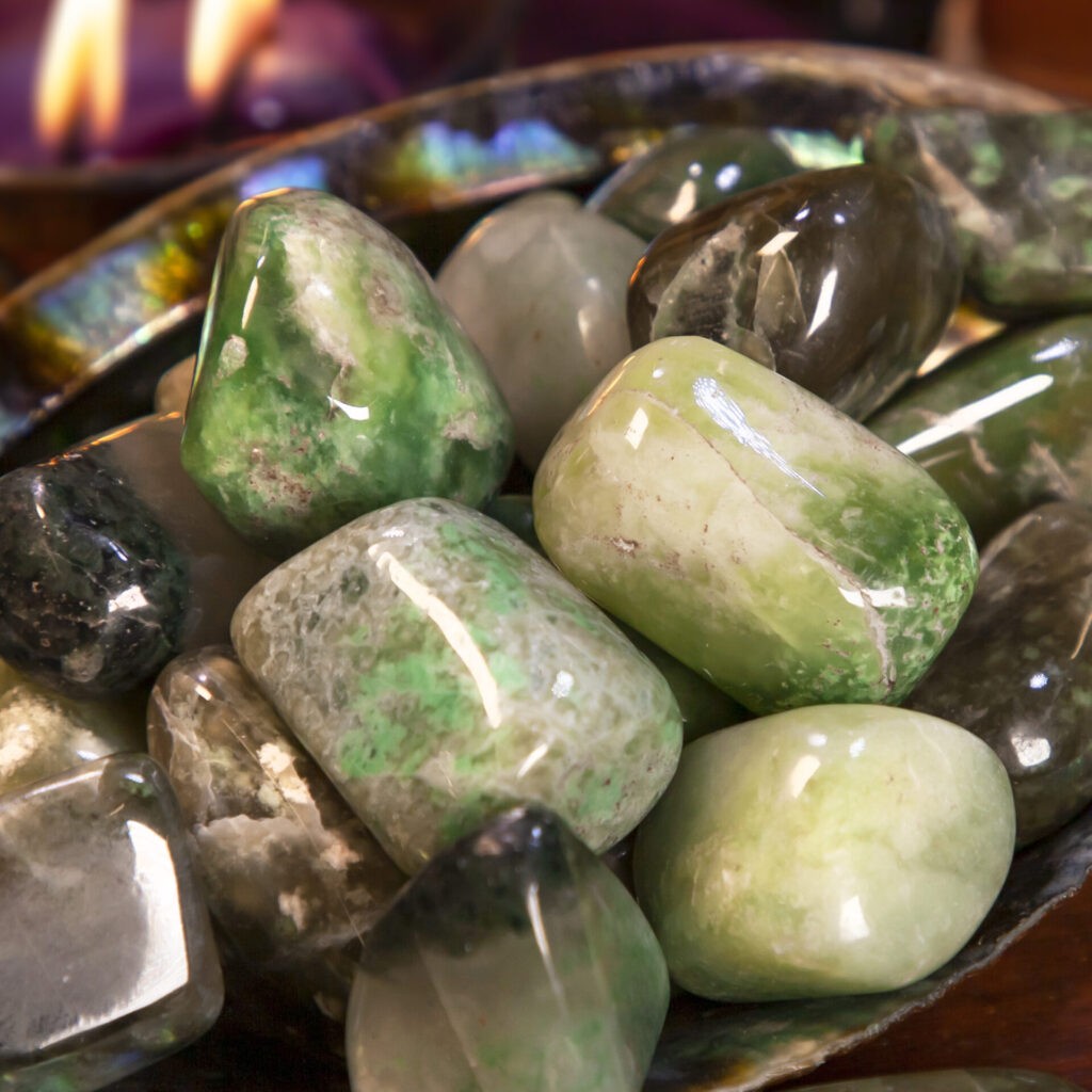 Sage Goddess Tumbled Green Hydrogrossular Garnet for prosperity
