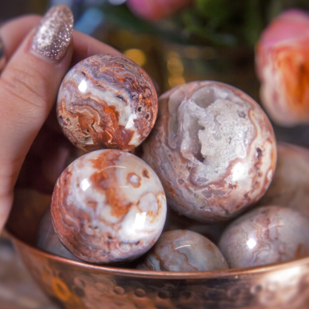 Sage Goddess Create Love Indonesian Pink Lace Agate Sphere