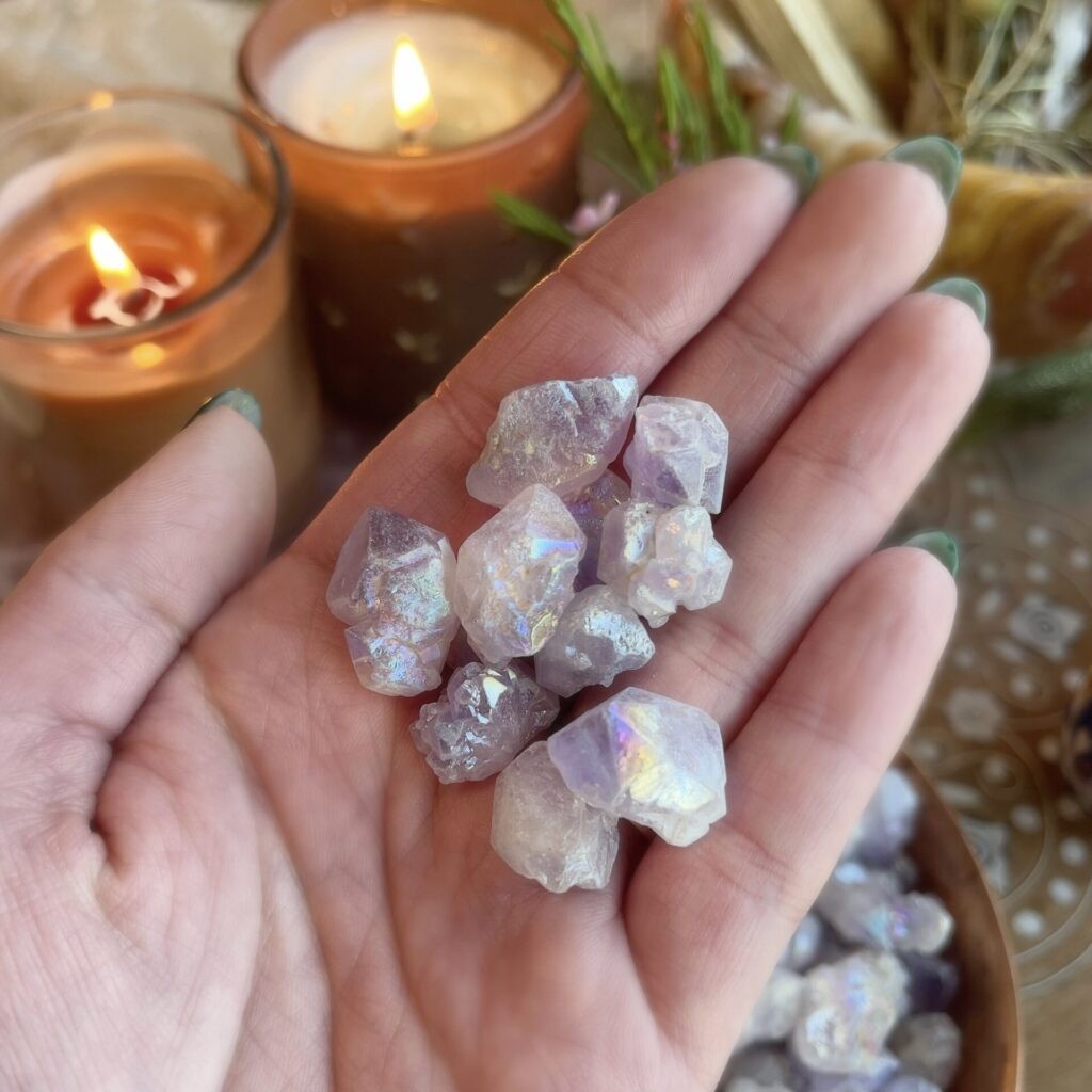 Sage Goddess Mini Angel Aura Amethyst Cluster for peace