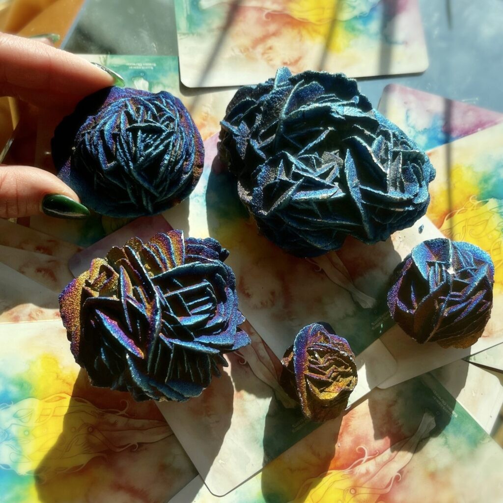 Sage Goddess Titanium Aura Desert Rose Selenite for vibrant vibration