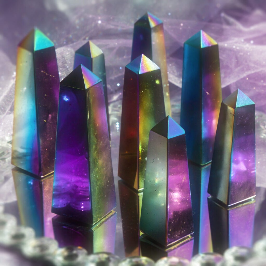 Rainbow of Strength Titanium Aura Quartz Obelisk