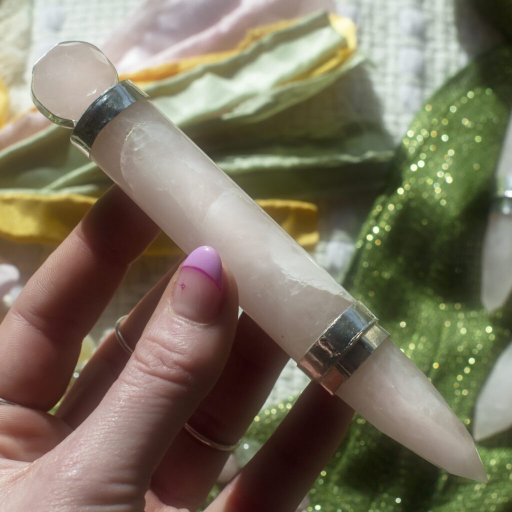 Sage Goddess Rose Quartz Pocket Wand for channeling love and peace