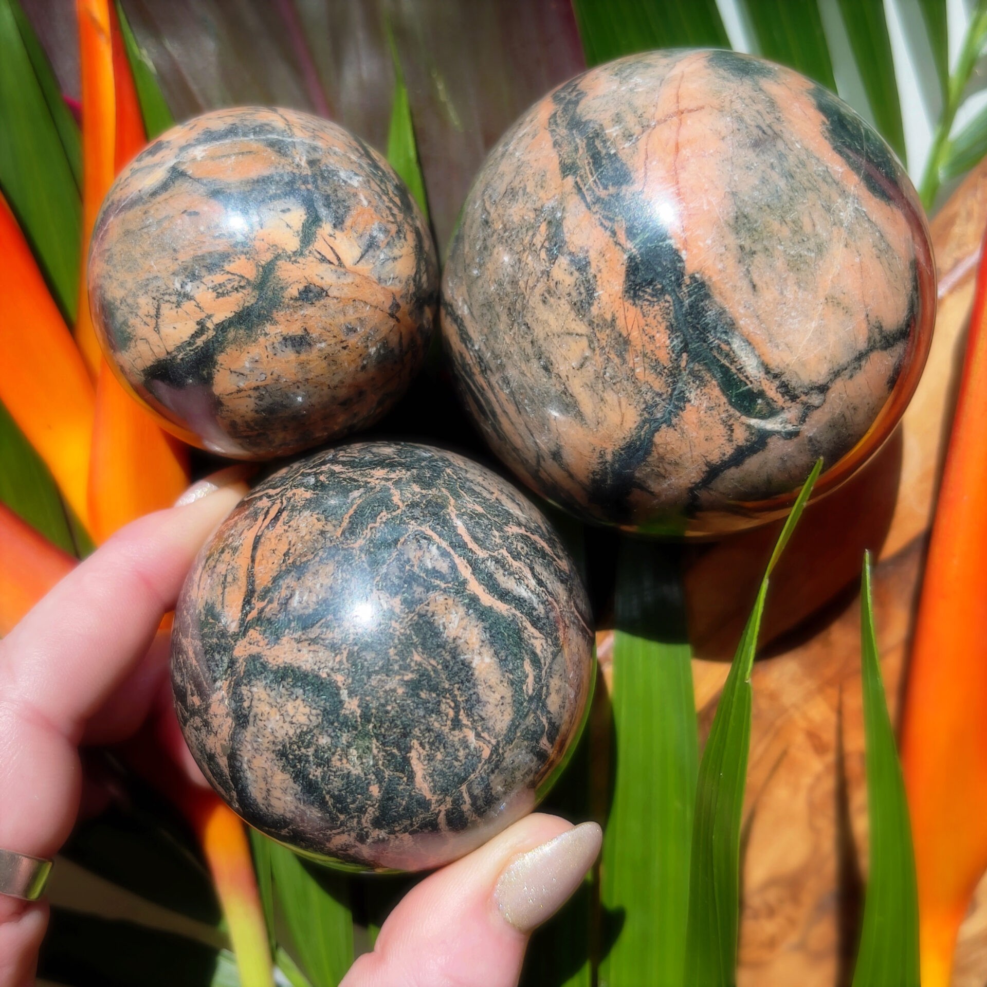 Sage Goddess Eye of the Tiger Agate Sphere for grounded empowerment