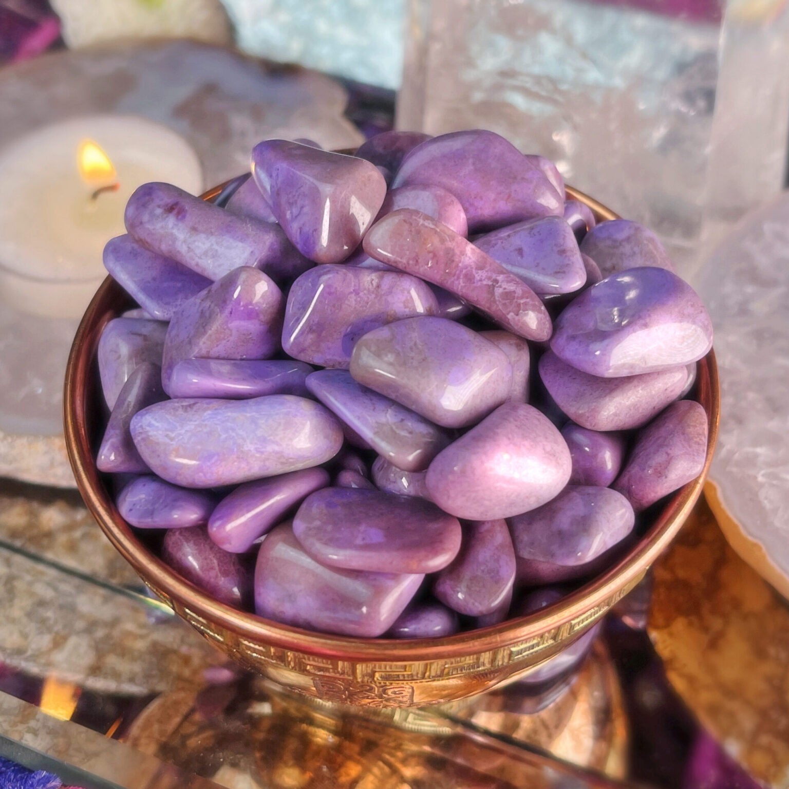 Sage Goddess AAA-Grade Tumbled Purple Jade for peace and connection