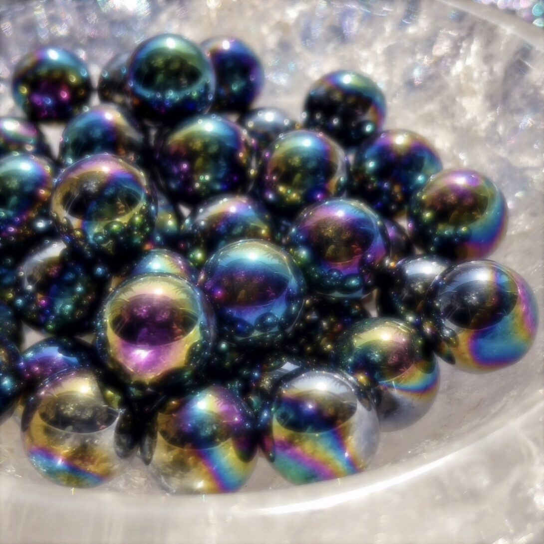 Home Shop Gems & Minerals Mini Titanium Aura Black Obsidian Sphere