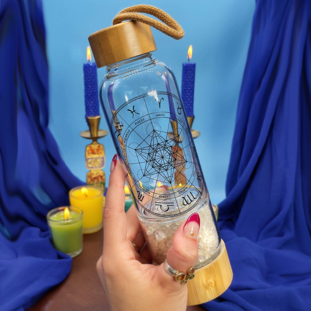 Sage Goddess Zodiac with Metatron's Cube Crystal Charging Water Bottle
