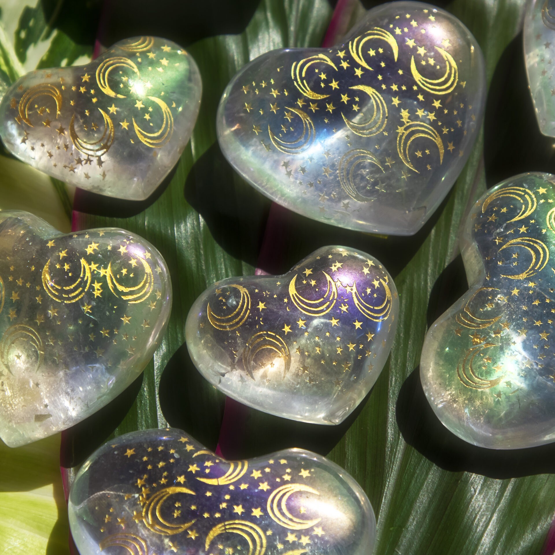 Sage Goddess Moon and Star Engraved Angel Aura Quartz Heart