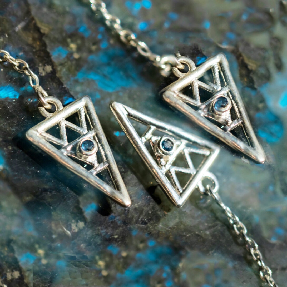 Sage Goddess Caged Crystal Pendulum with Blue Sapphire Accents