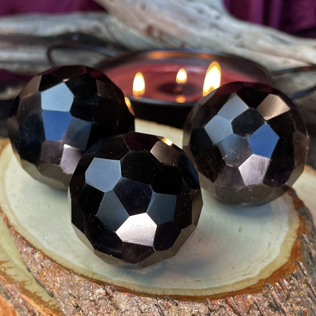 Sage Goddess Faceted Black Obsidian Protection Sphere for safeguarding