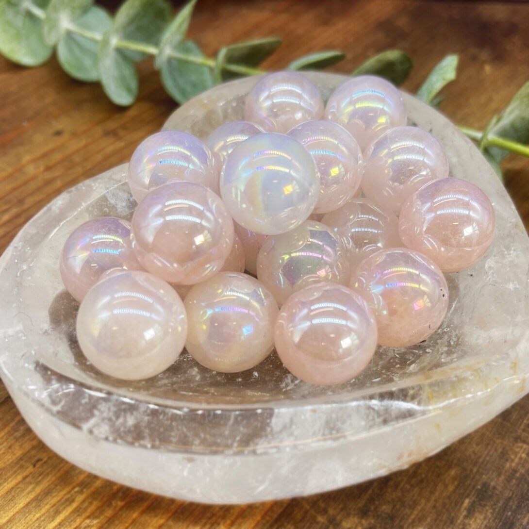Sage Goddess Mini Angel Aura Rose Quartz Sphere for heart healing