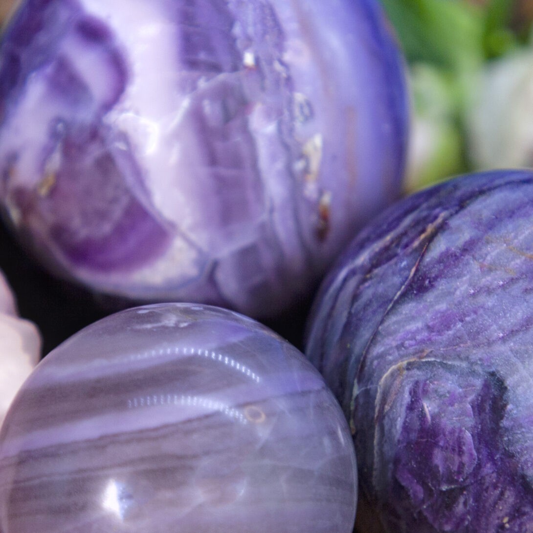 Sage Goddess Purple Velvet Fluorite Sphere for finding your purpose
