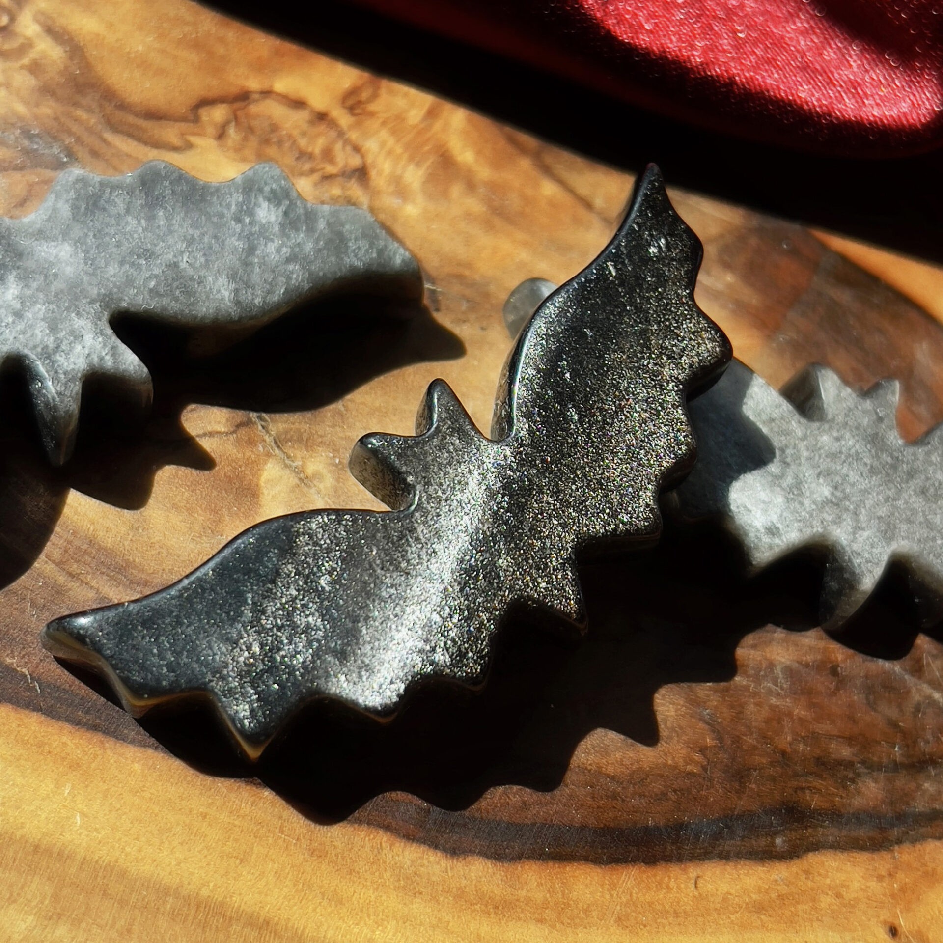 Sage Goddess Shadow Guardian Silver Sheen Obsidian Bat for releasing