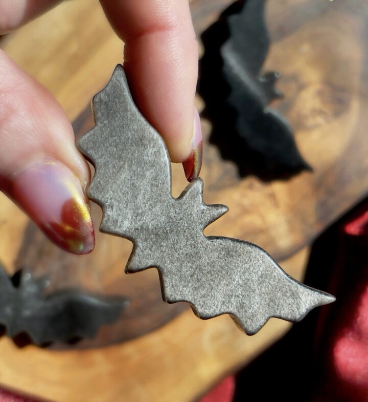 Sage Goddess Shadow Guardian Silver Sheen Obsidian Bat for releasing