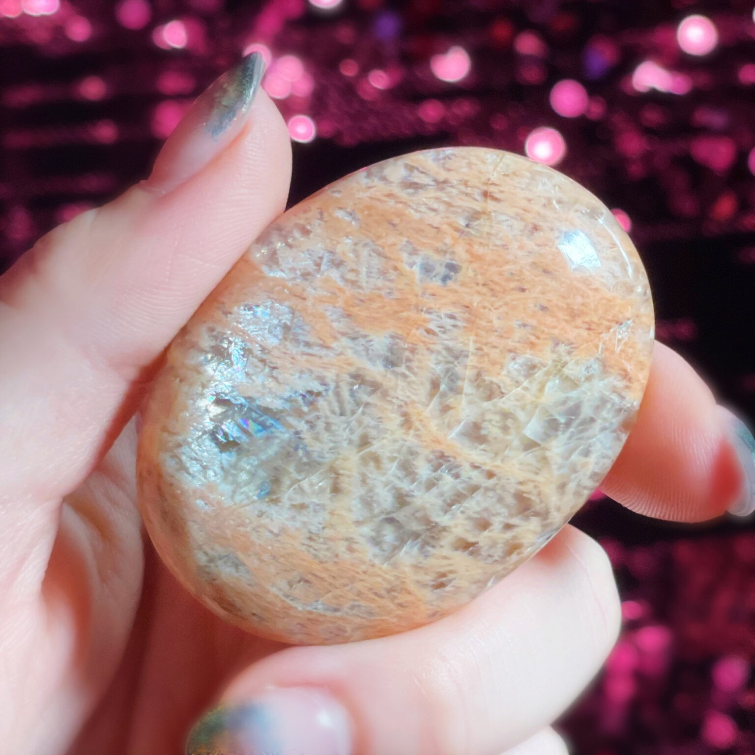 Sage Goddess Gemstone Sale: Peach Moonstone Palm Stone