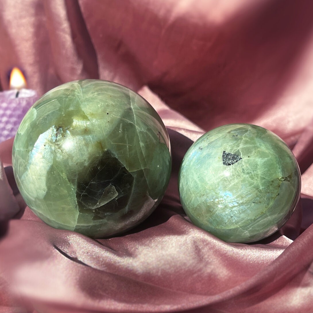Sage Goddess Divine Empowerment Garnierite with Moonstone Sphere