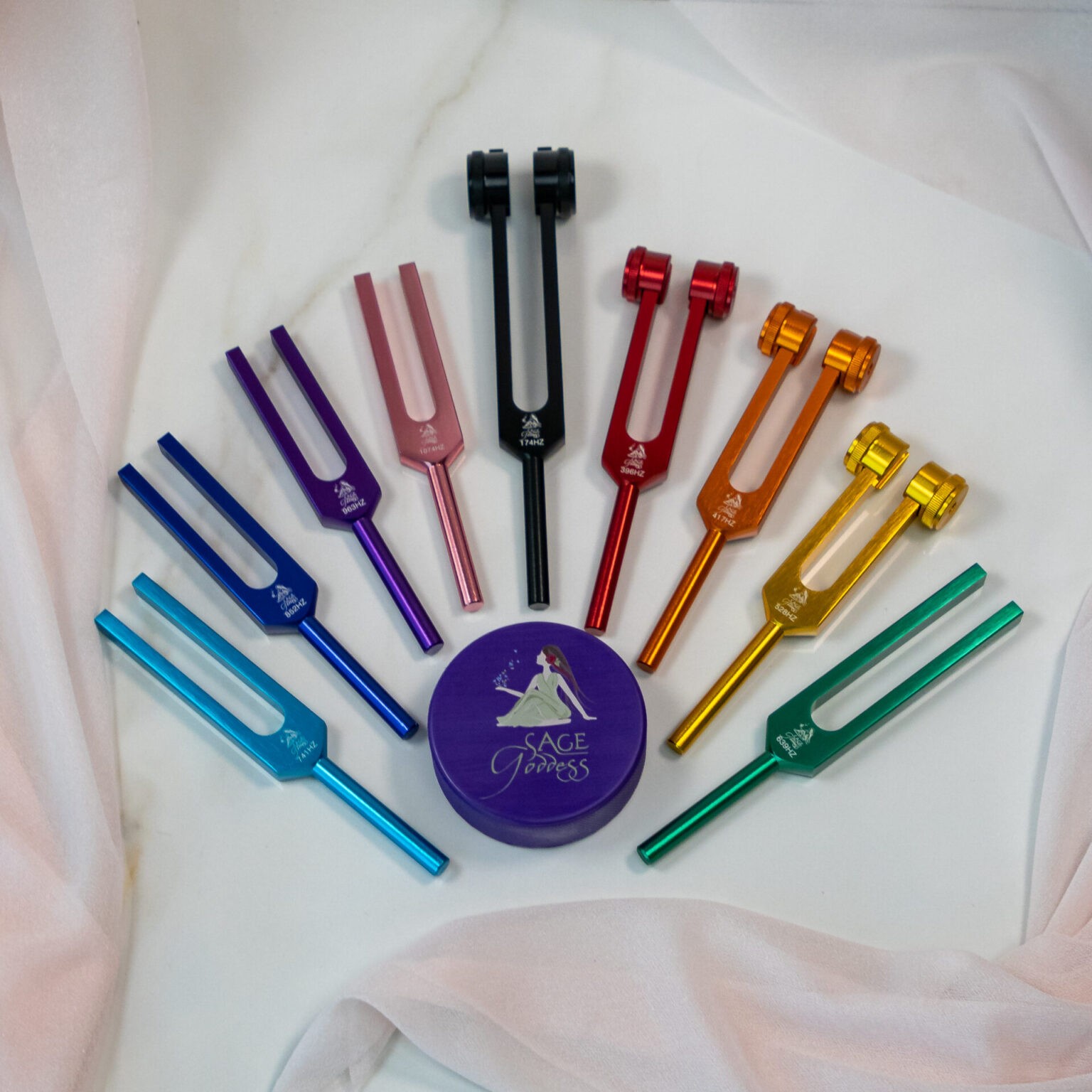 Sage Goddess 9 Chakra Tuning Fork Set with Carry Case