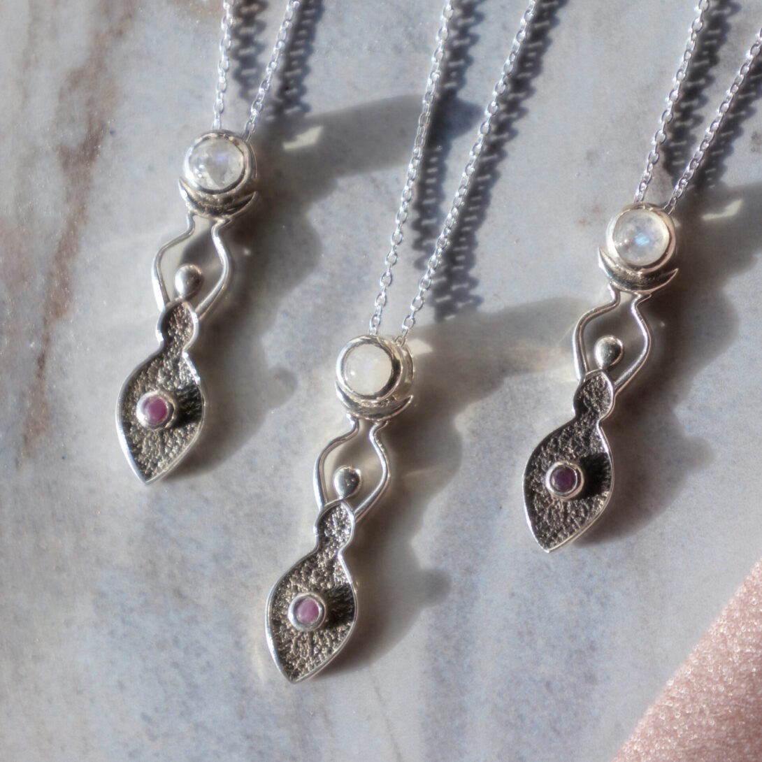 Moonstone & Ruby Goddess Pendant for feminine empowerment - Sage Goddess