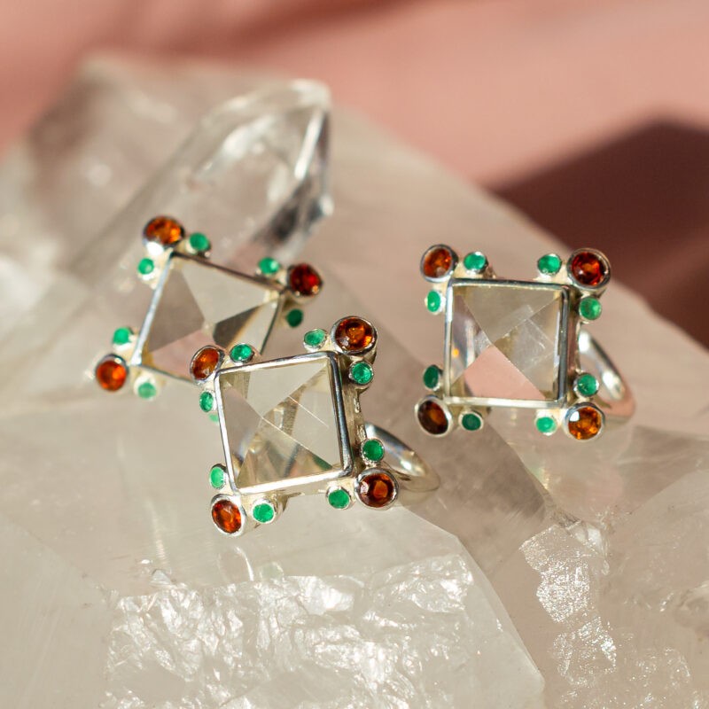 Crystal Grid Ring for Prosperity with clear quartz & brandy citrine