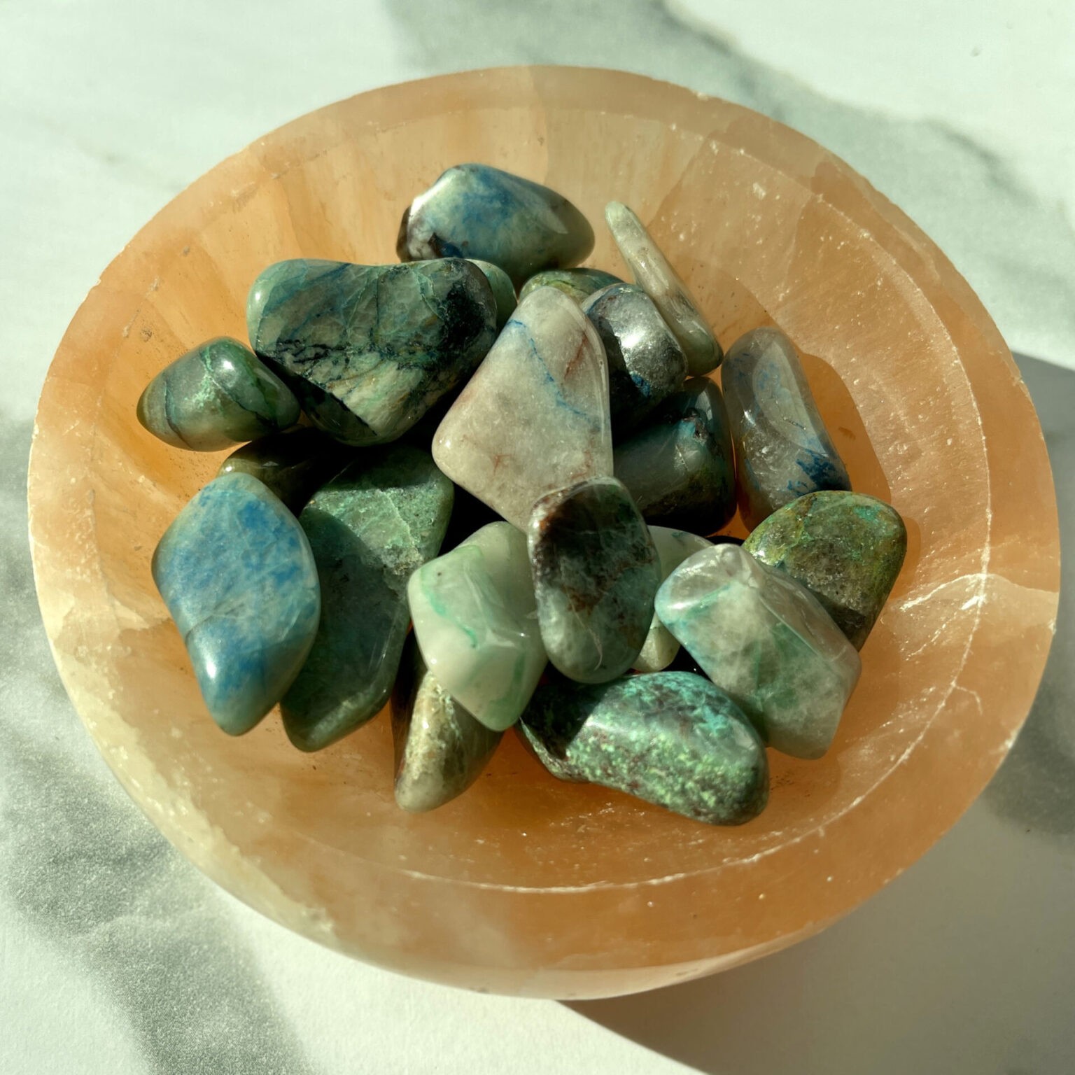 Sage Goddess Tumbled Ajoite in Quartz for magnified healing and peace