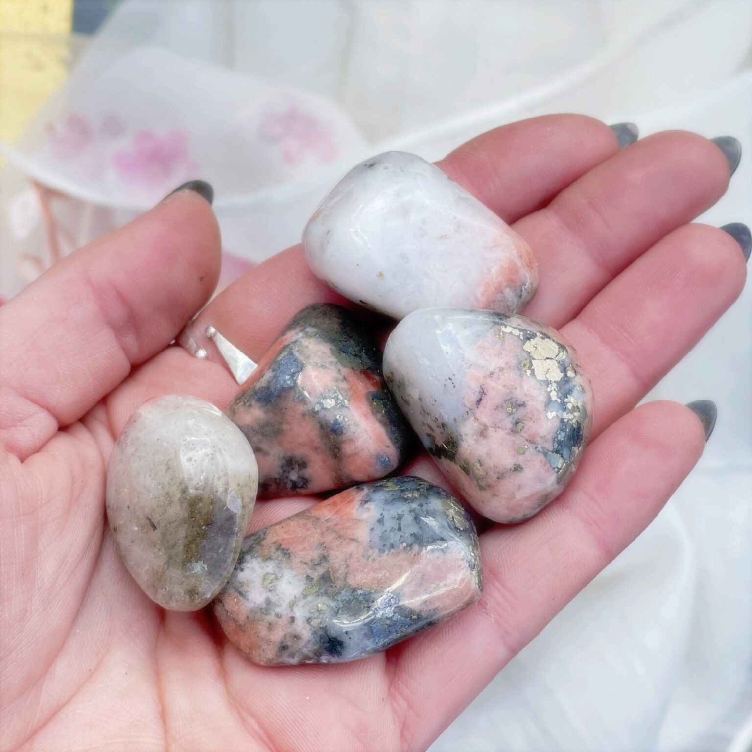 Sage Goddess Tumbled Triplite and Wagnerite in Pyrite for power