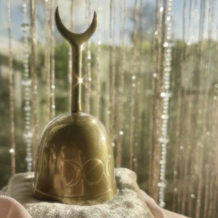 Triple Moon Brass Bell for sound healing & moon magic - Sage Goddess