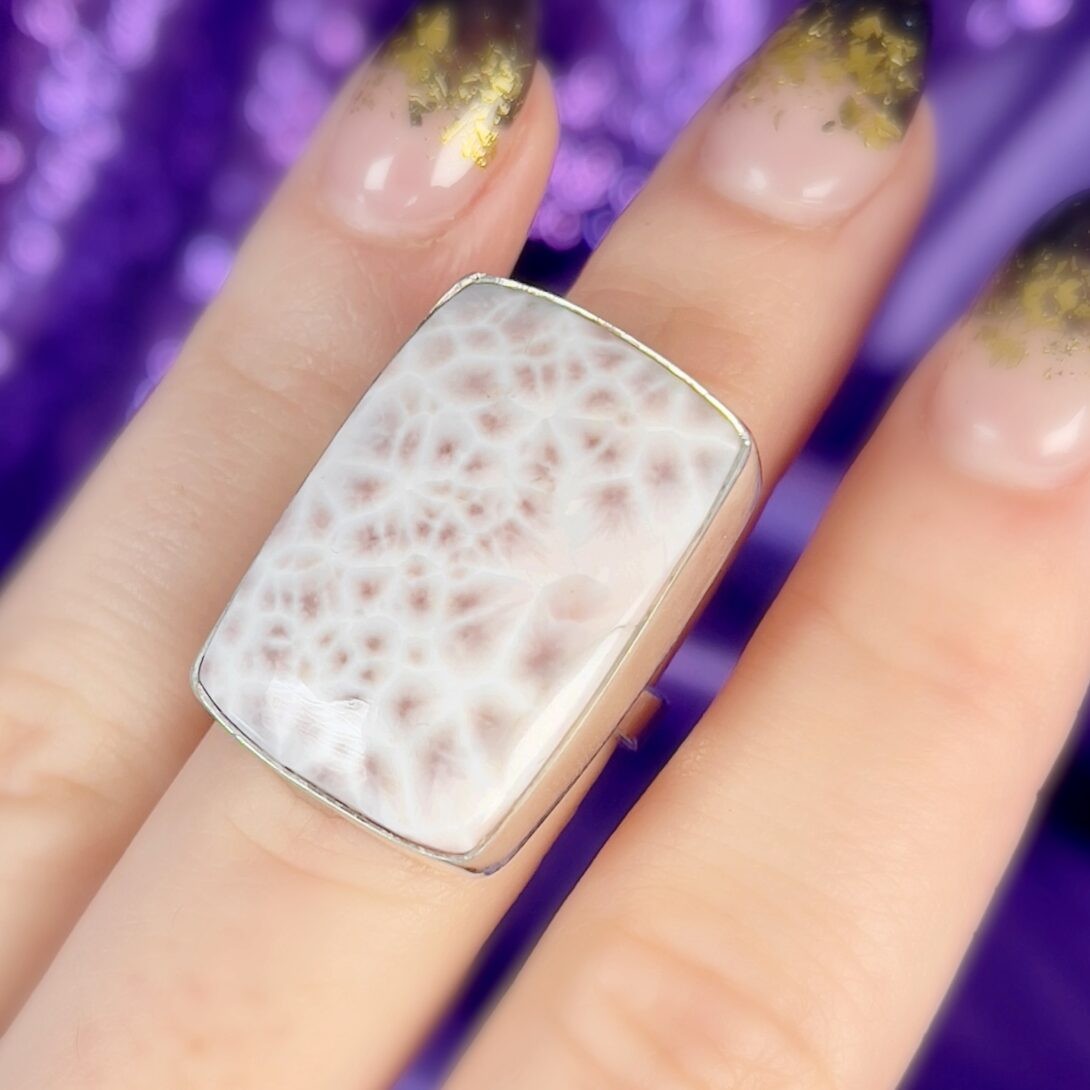 Sage Goddess Gemstone Sale: Pink Natrolite Adjustable Ring