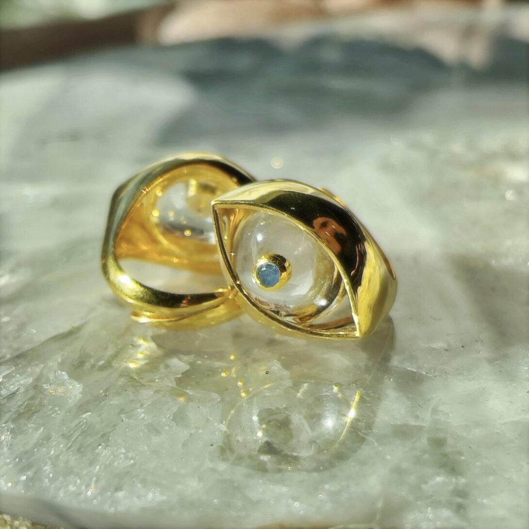 Evil Eye Clear Quartz and Blue Sapphire Ring