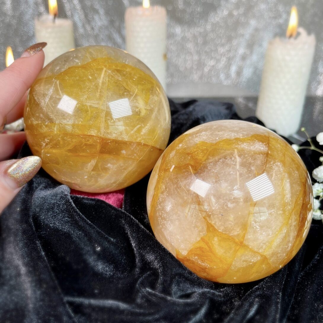 Sage Goddess Golden Healer Quartz Abundance Sphere for prosperity