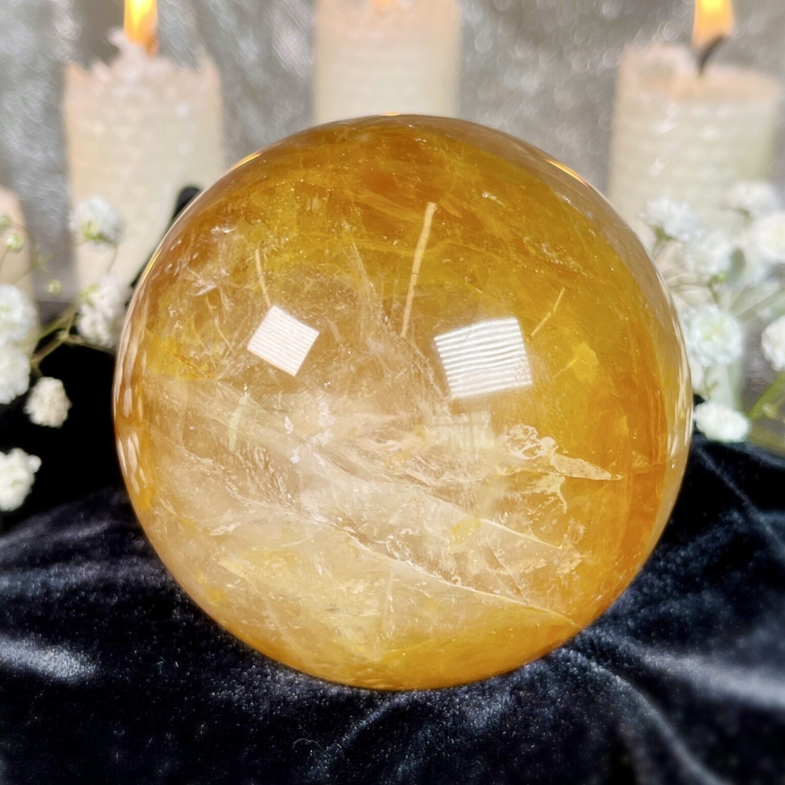 Sage Goddess Golden Healer Quartz Abundance Sphere for prosperity