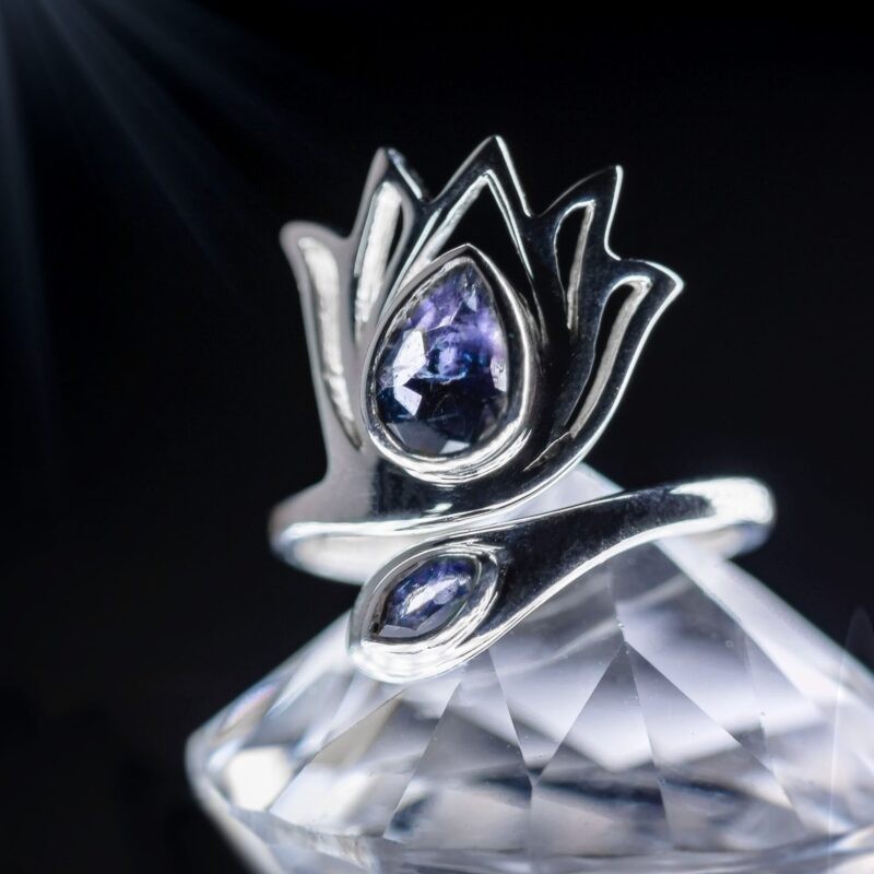 Sage Goddess Grow Toward the Light Iolite Lotus Bypass Ring