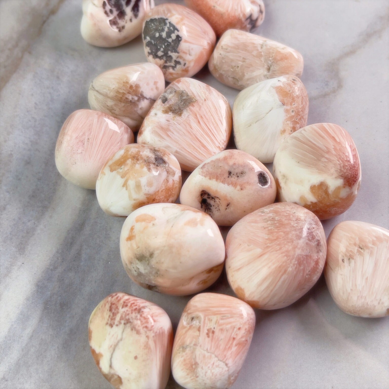 Sage Goddess Tumbled Scolecite with Peach Stilbite for ascension