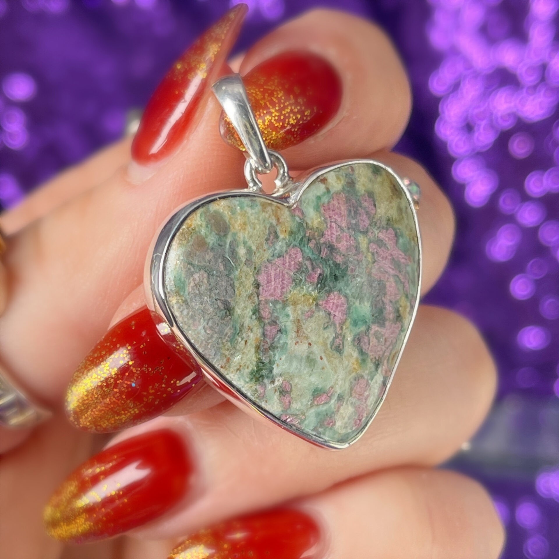 Sage Goddess Gemstone Sale: Ruby Fuchsite Heart Pendant