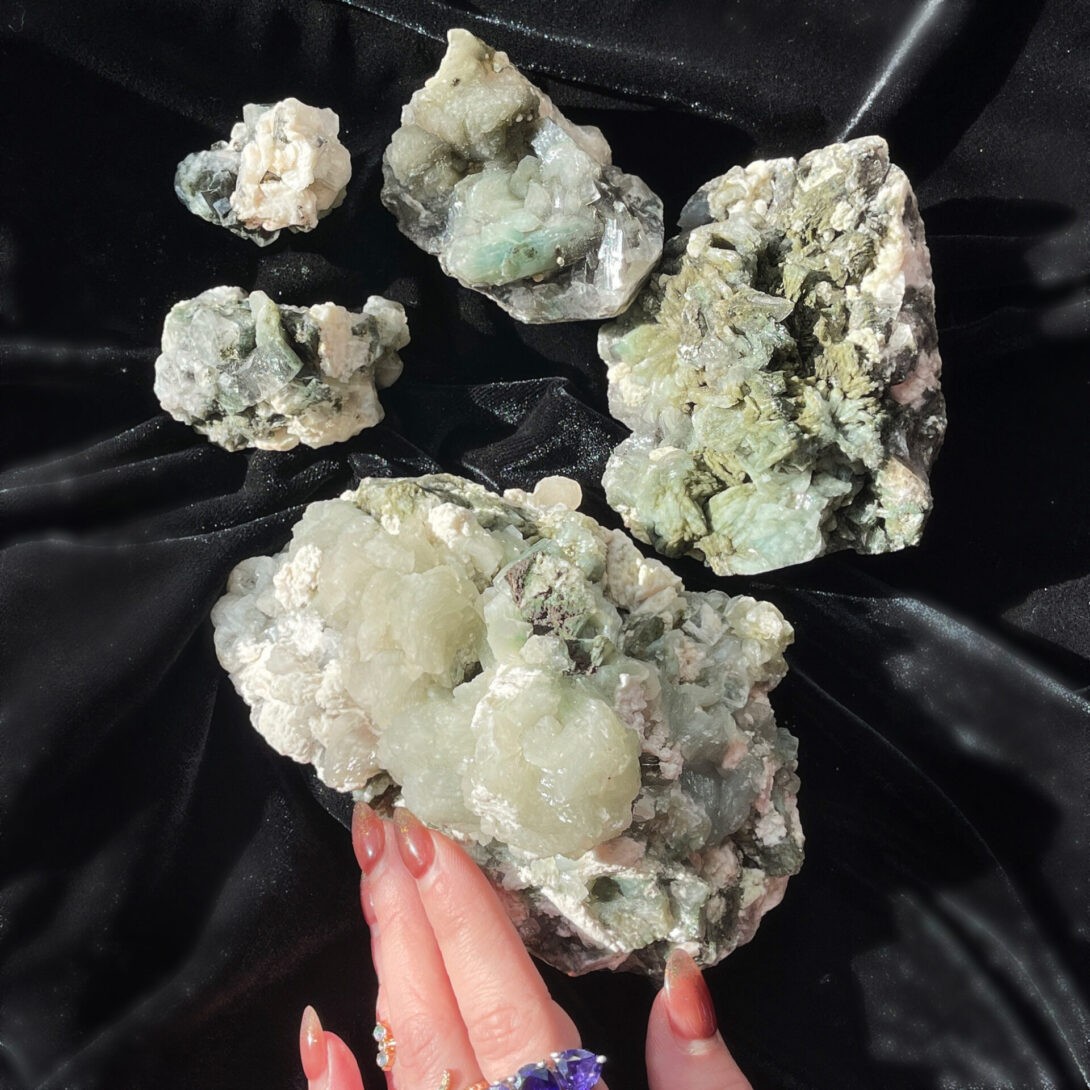 Peach and Green Stilbite on Green Apophyllite - Sage Goddess