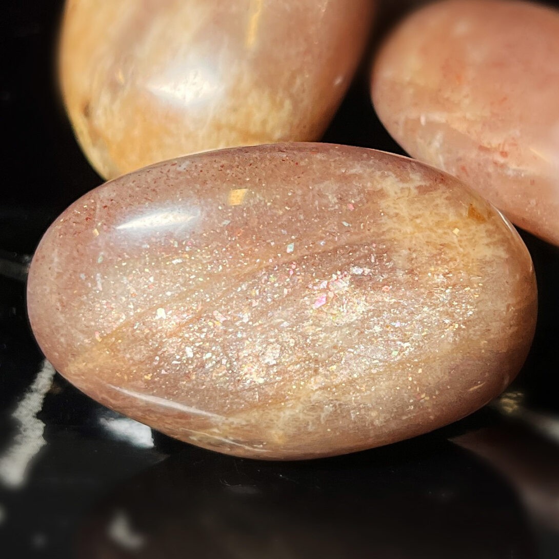Peach Moonstone & Sunstone Palm Stone for creativity - Sage Goddess