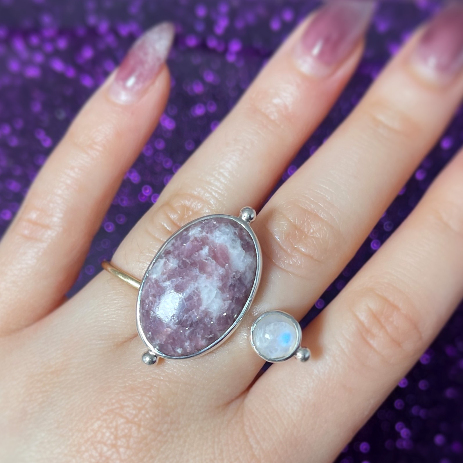 lepidolte moonstone ring